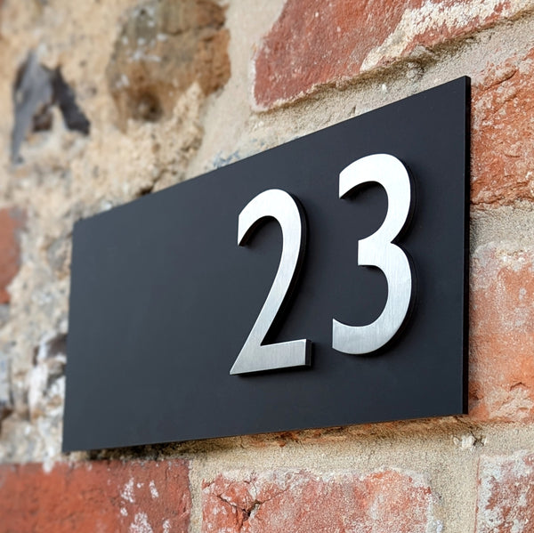 Stainless Steel House Numbers, mounted onto matt black sign, optional ...
