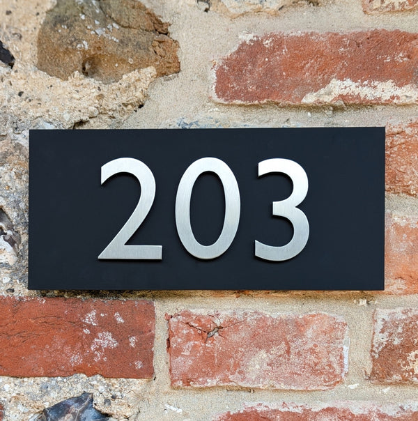 Stainless Steel House Numbers, mounted onto matt black sign, optional ...
