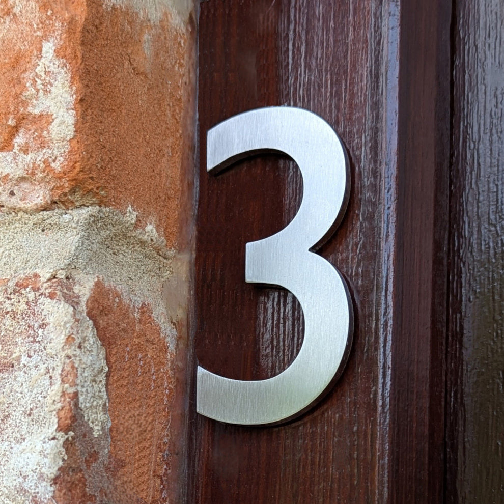 Modern Door Number (Stainless Steel/Gill Sans) - Stick On/Hidden Fix ...